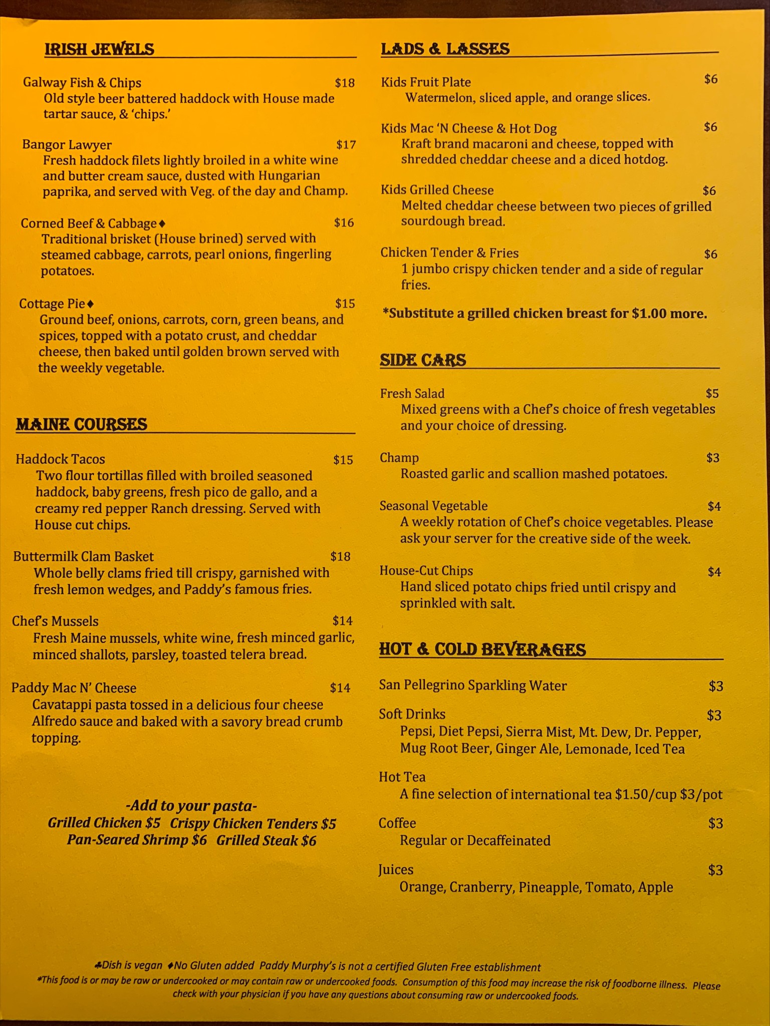 Menu | Paddy Murphy's